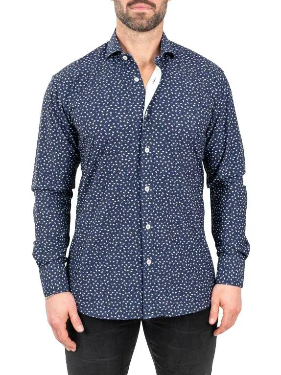 MACEOO Einstein Paisley Print Stretch Button-up Shirt - Blue