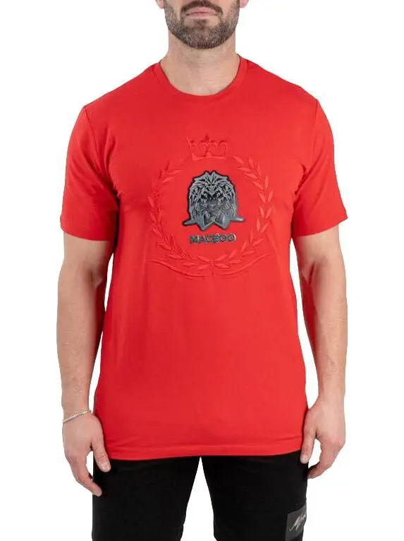 MACEOO Lion Crown Cotton Graphic T-shirt - Red