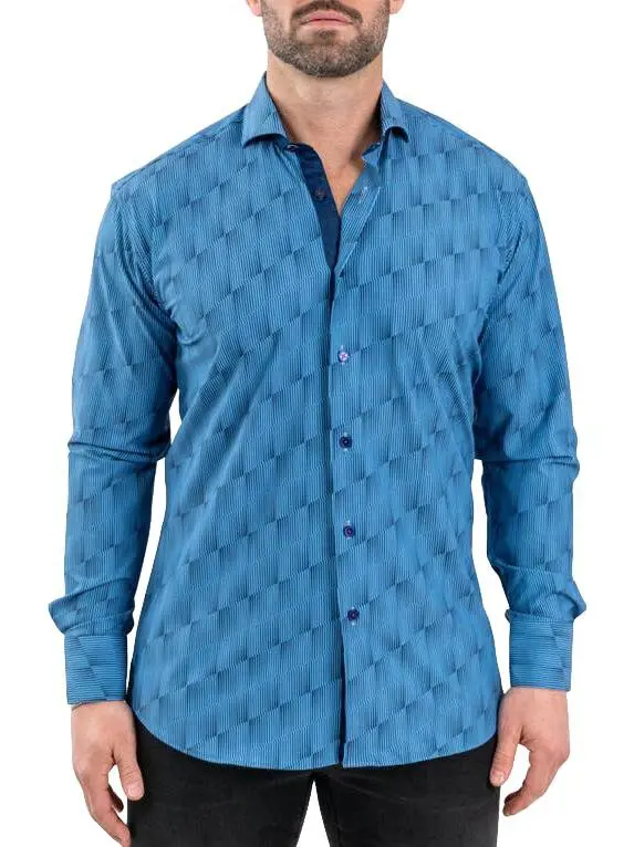 MACEOO Einstein Stretch Optical Button-up Shirt - Blue