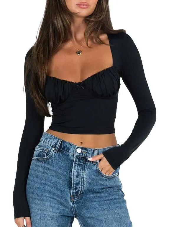 Princess Polly Candyce Long Sleeve Crop Top - Black