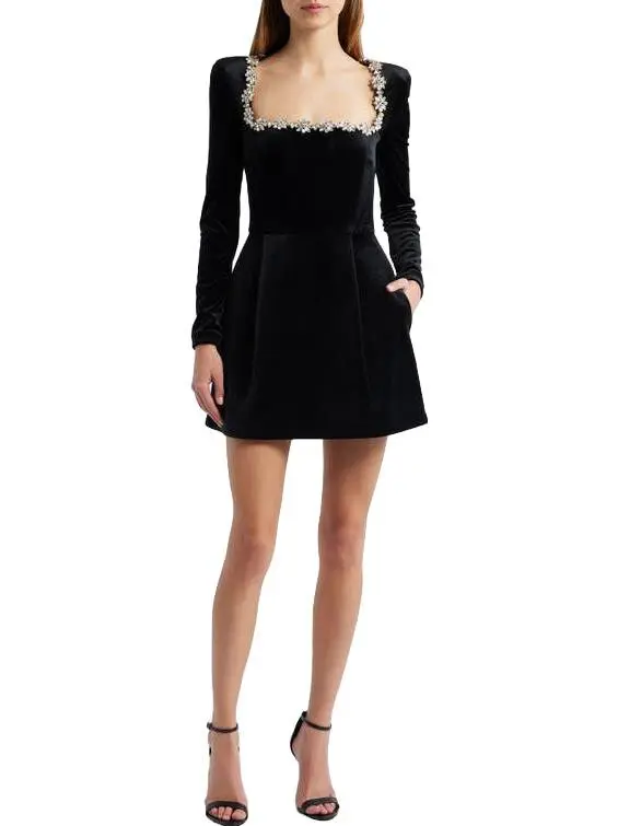 NADINE MERABI Kimberly Embellished Velvet Minidress - Black