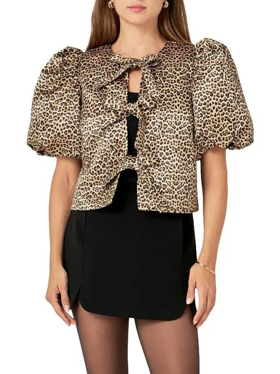 English Factory Leopard Print Tie Front Top - Brown