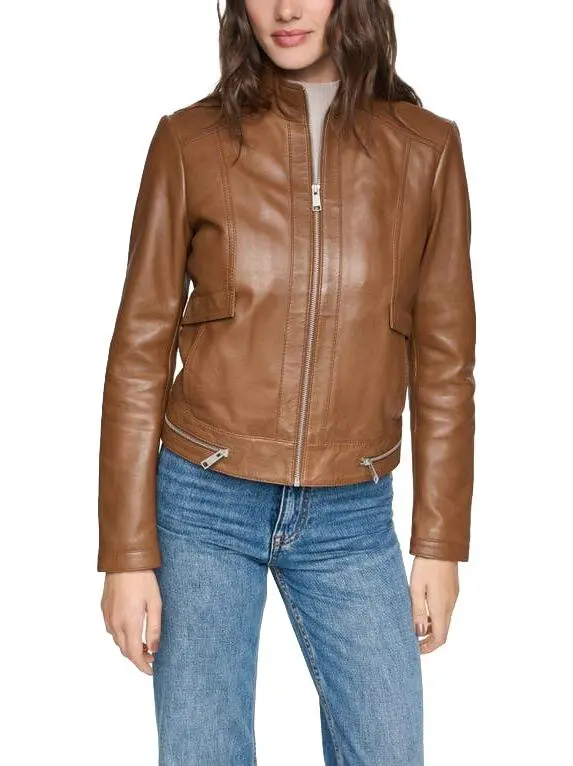 Andrew Marc Rowan Leather Racer Jacket - Cognac