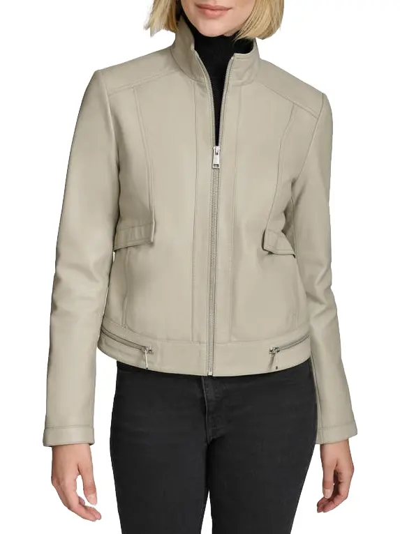 Andrew Marc Rowan Leather Racer Jacket - Stone