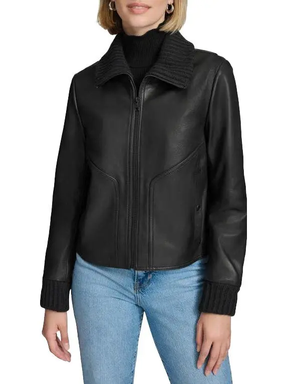 Andrew Marc Beatrix Lambskin Leather Bomber Jacket - Black