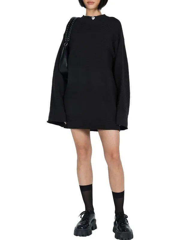 Princess Polly Cheyenne Ottoman Stitch Long Sleeve Sweater Minidress - Black