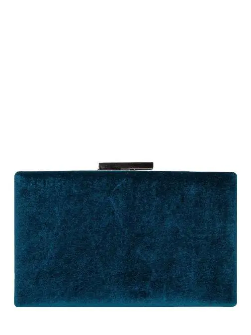 FOREVER & ALWAYS SHOES Clara Evening Clutch - Teal Blue Velvet