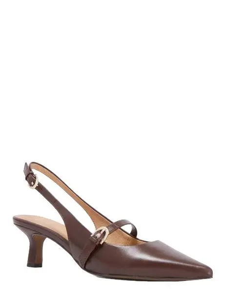 FRANKIE4 Coco Leather Slingback Kitten Heel Pumps - Chestnut