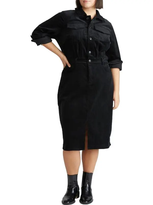 Universal Standard Dakota Long Sleeve Corduroy Shirtdress - Black