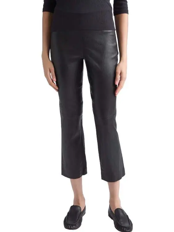 Vince Stretch Leather Crop Flare Pants - Black