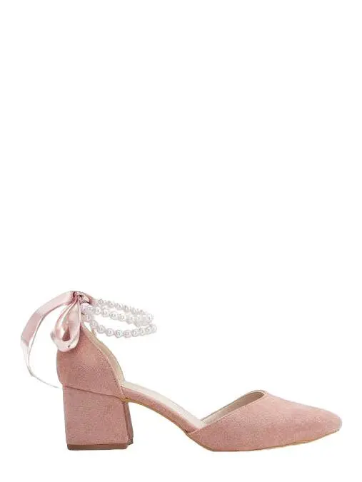 FOREVER & ALWAYS SHOES Miranda Pearl Embellished Block Heel Pumps - Dusty Pink
