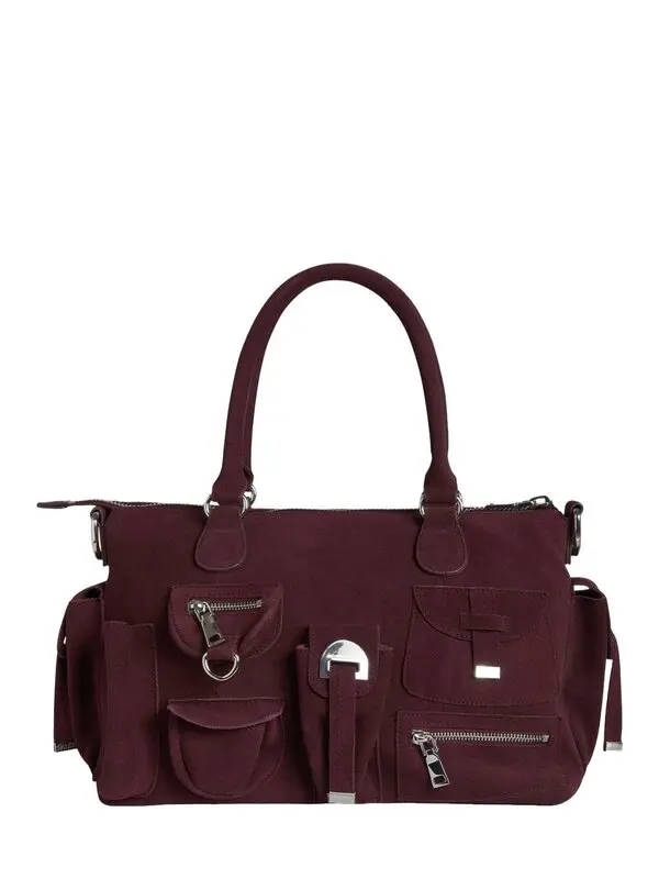 Cynthia Rowley Suede Cargo Pocket Shoulder Bag - Oxblood