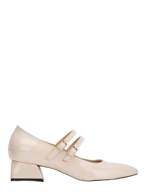 FOREVER & ALWAYS SHOES Lizbeth Mary Jane Shoes With Buckled Straps And Block Heel - Beige