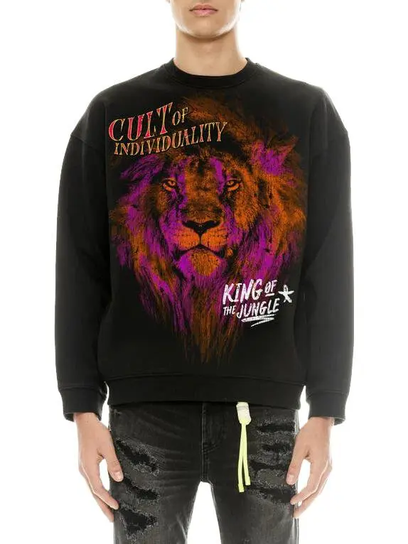 CULT OF INDIVIDUALITY King Of The Jungle Graphic Sweatshirt - Pirate Black
