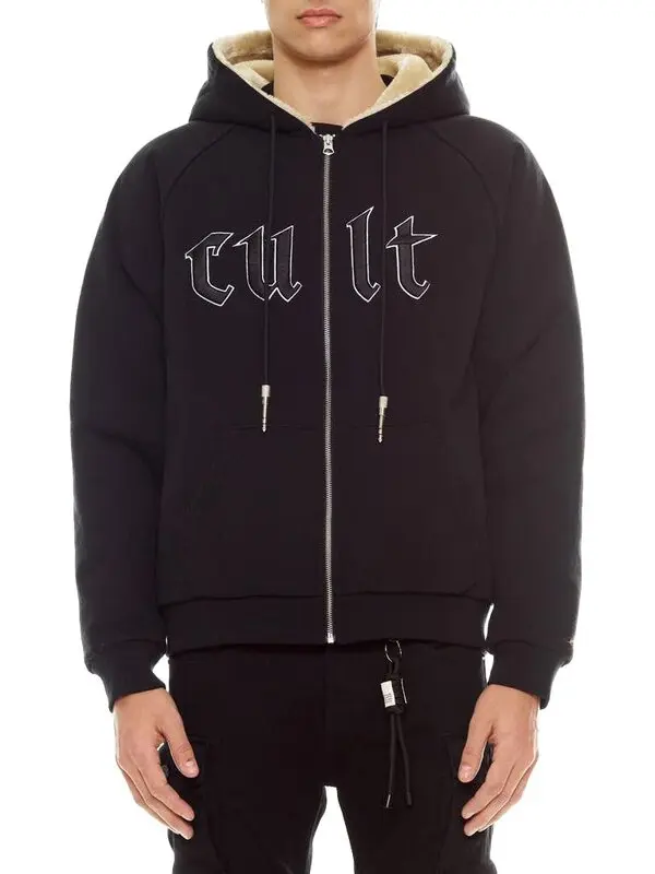 CULT OF INDIVIDUALITY Embroidered Graphic Zip-up Hoodie - Black