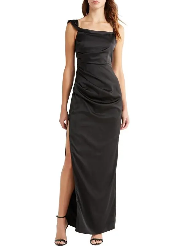 Lulus Ruched Column Gown - Black