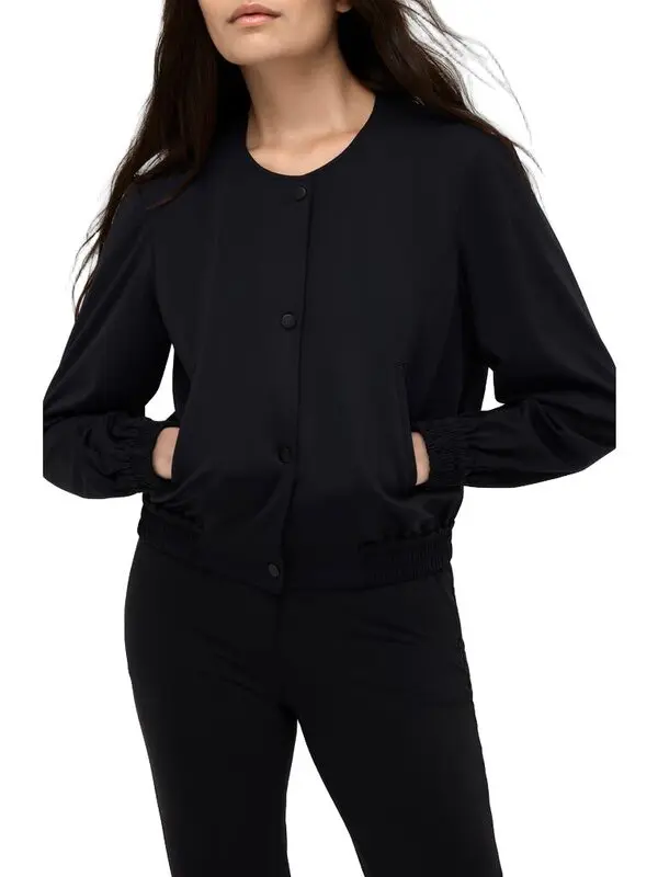 KENNETH COLE Athletic Stretch Collarless Bomber Jacket - Black
