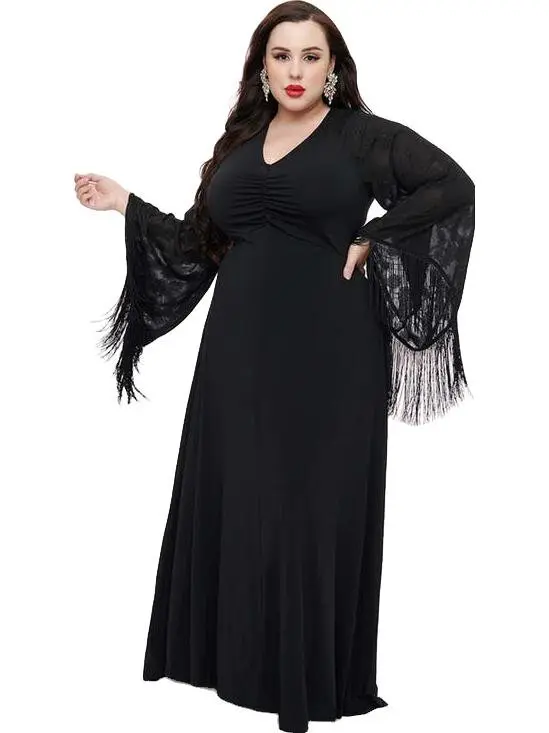 SMAK PARLOUR Fringed Bell Sleeved Maxi Dress - Black