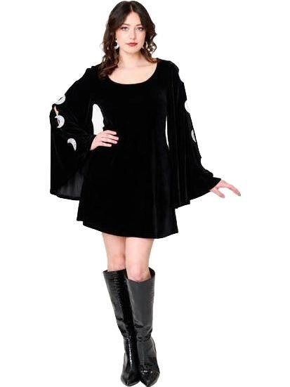 SMAK PARLOUR Angel Sleeve Fit & Flare Mini Dress - Black W/crescent Moon