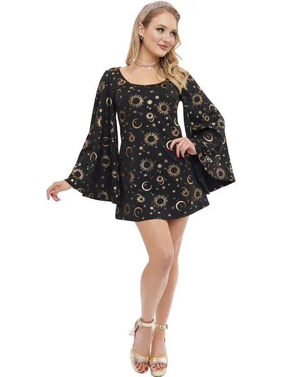 SMAK PARLOUR Angel Sleeve Mini Fit & Flare Dress - Black/gold