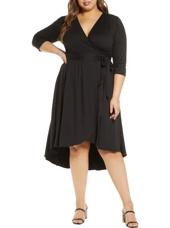 KIYONNA Winona High/low Wrap Dress - Black Noir