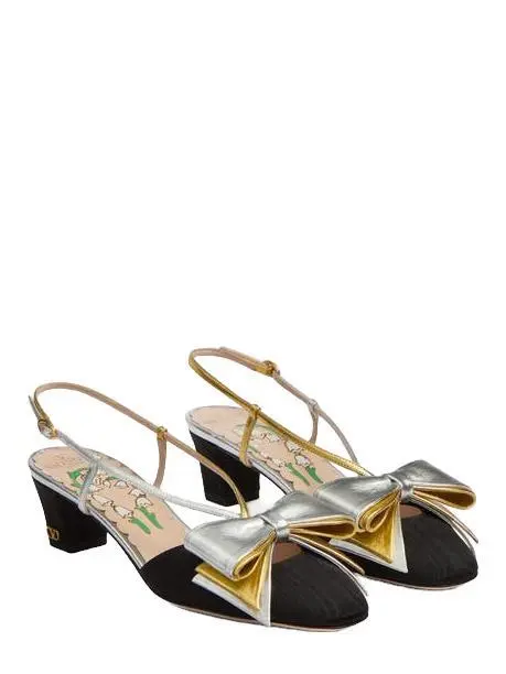Valentino Garavani Bowow Slingback Pumps - Black/ Silver