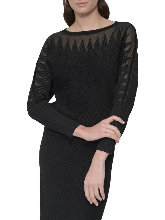 Dkny Illusion Rib Boatneck Sweater - Black