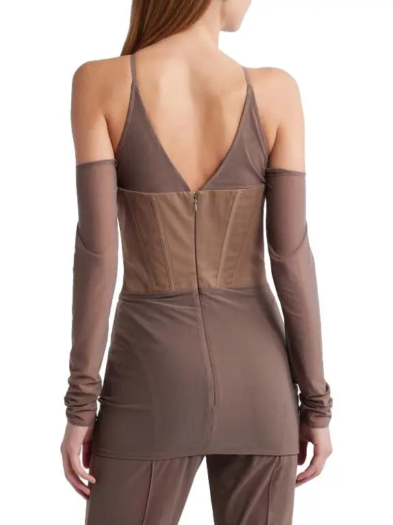 MISTRESS ROCKS Off-the-shoulder Corset Mini Dress - Dusty Brown