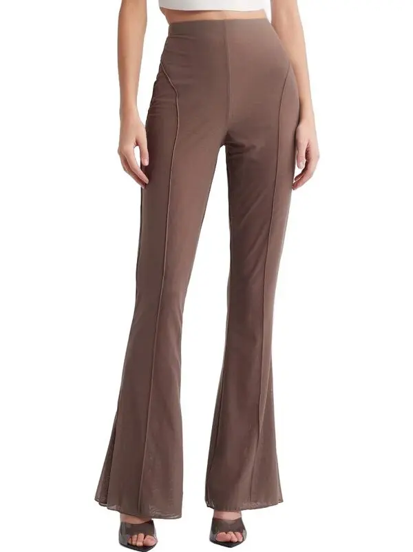 MISTRESS ROCKS Flared Mesh Pants - Dusty Brown
