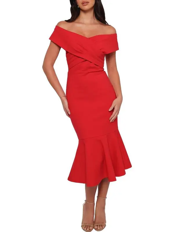 PETAL & PUP Dailene Off-the-shoulder Midi Dress - Red