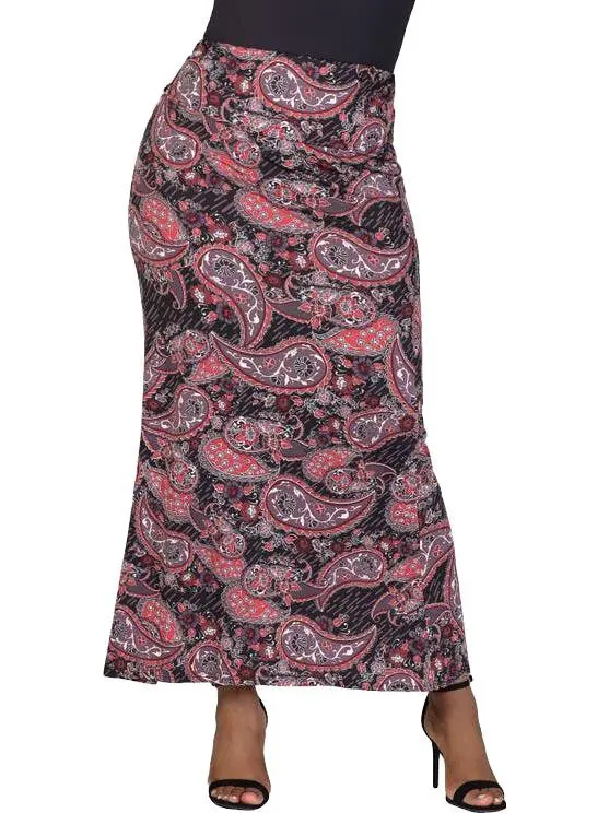 24SEVEN COMFORT APPAREL Paisley Print Maxi Skirt - Pink Multi