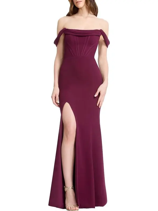 Dress The Population Melania Off-the-shoulder Gown - Dark Cherry