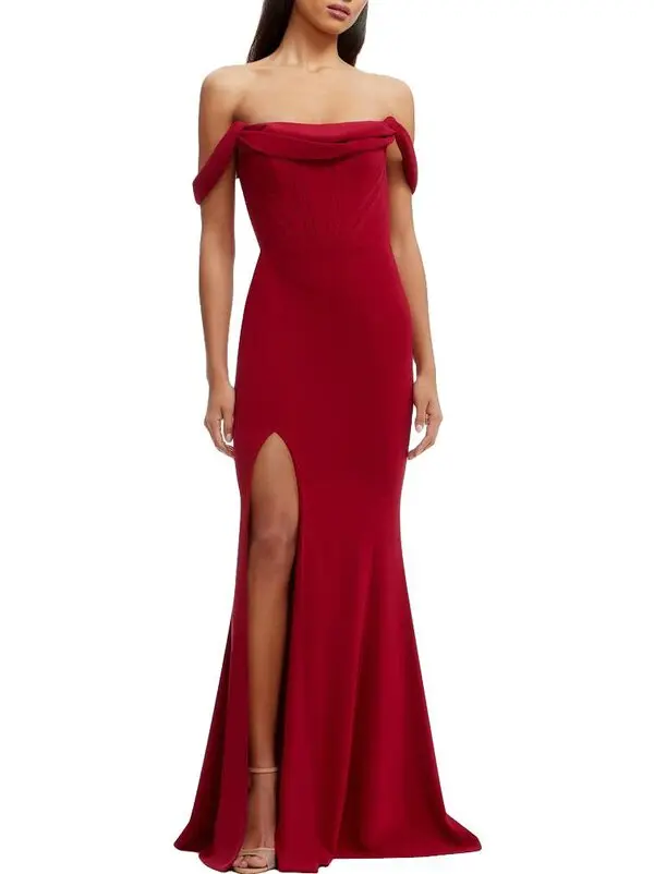 Dress The Population Melania Off-the-shoulder Gown - Garnet
