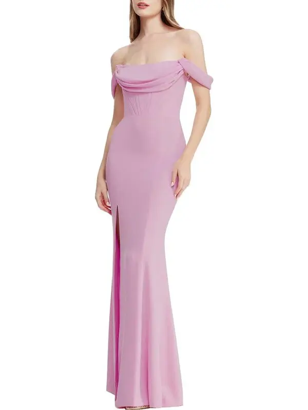 Dress The Population Melania Off-the-shoulder Gown - Lavender