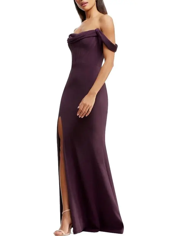 Dress The Population Melania Off-the-shoulder Gown - Midnight Plum