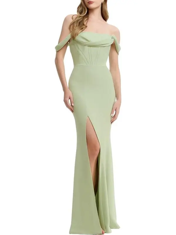 Dress The Population Melania Off-the-shoulder Gown - Sage