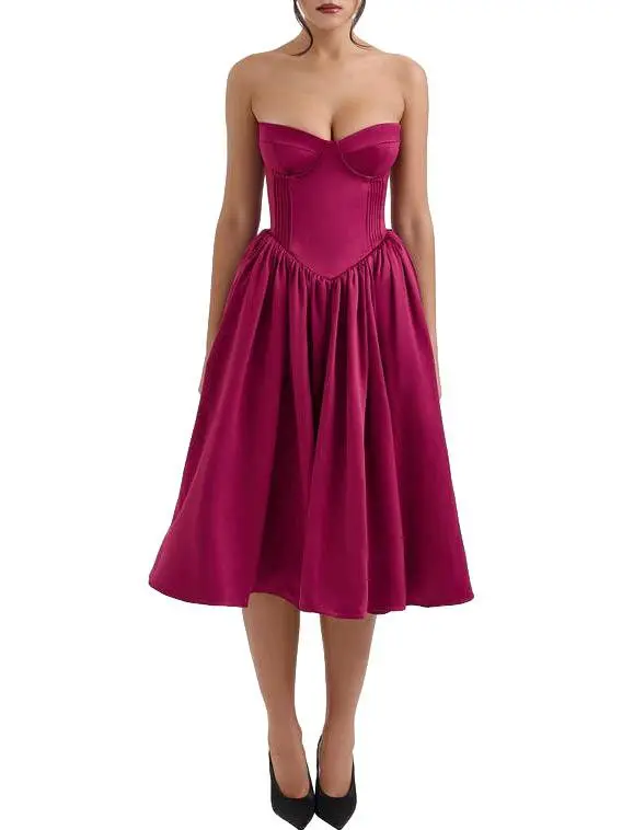 House Of Cb Coco Strapless Corset Midi Dress - Beet Red