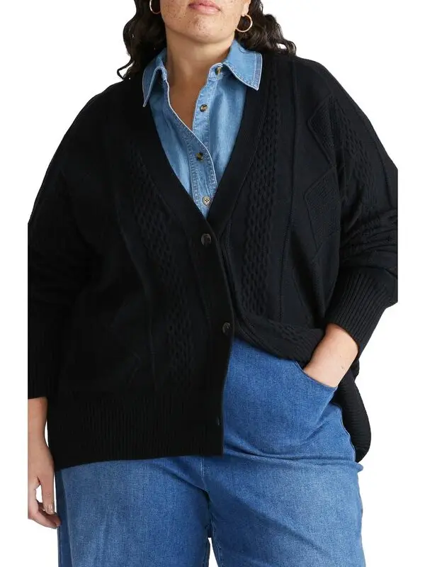 Universal Standard Mixed Cable Stitch Cardigan - Black