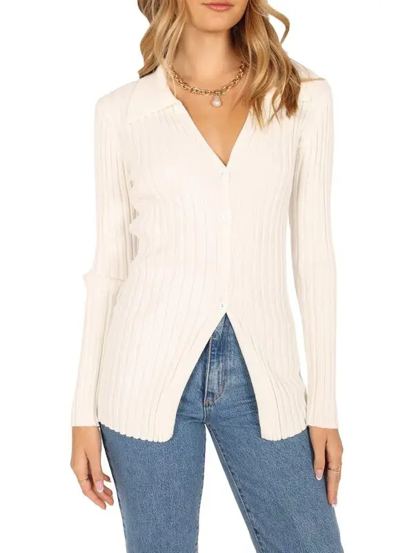 PETAL & PUP Samara Ribbed Cardigan - White