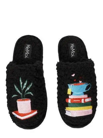 MEMOI Book Club Faux Shearling Slippers - Black