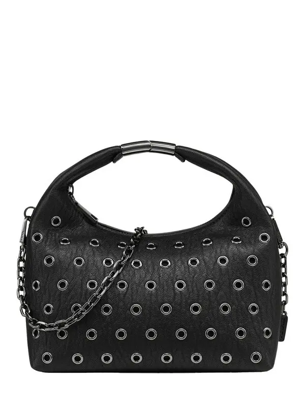 Dkny Top-zip Hobo Bag With Studded Detail - Blk/gunmetal