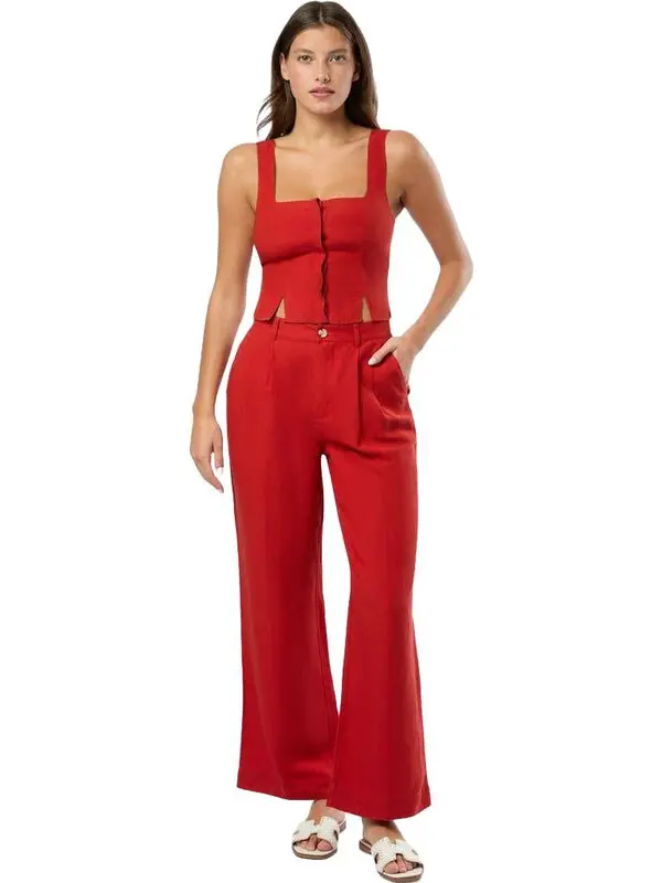 Onia Air Linen Square Neck Top - Dark Red