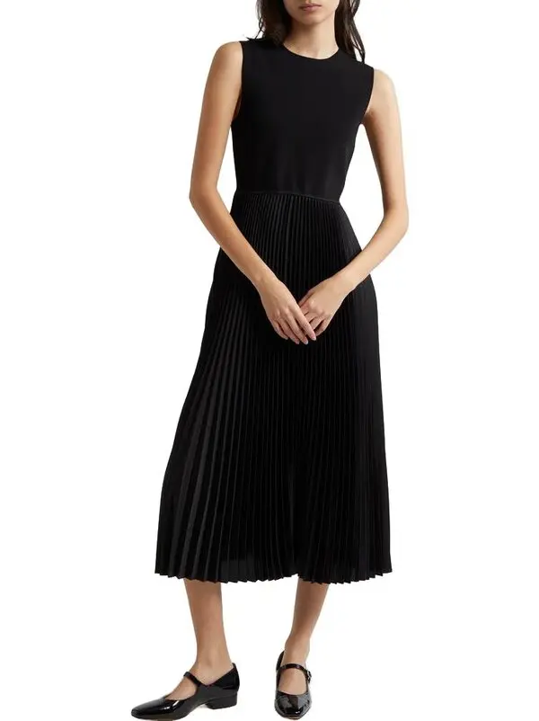 Theory Sleeveless Pleated Midi Dress - Black