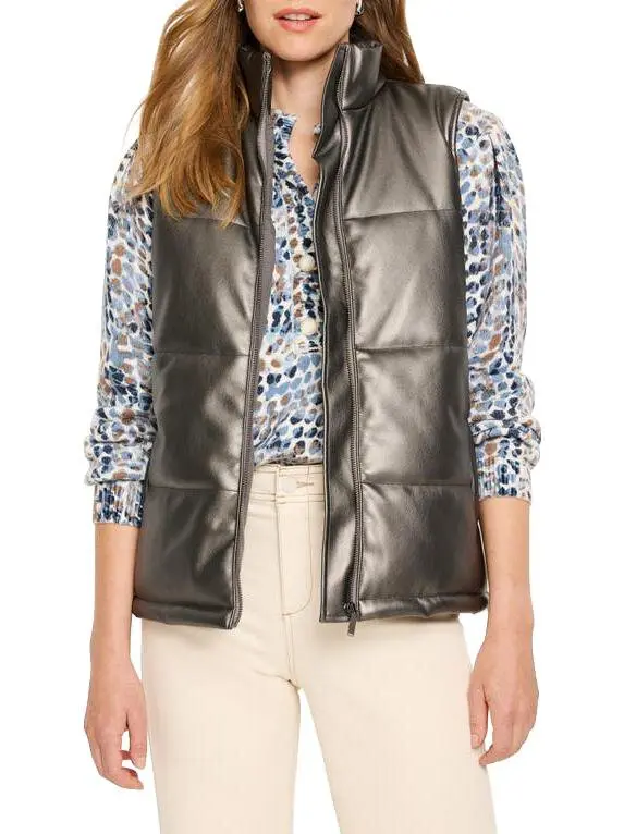 NIC+ZOE Metallic Faux Leather Puffer Vest - Bronze