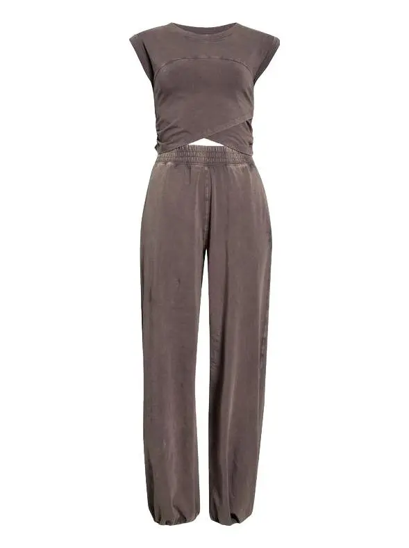 Free People Hot Shot Crossover T-shirt And Joggers Set - Chocolate