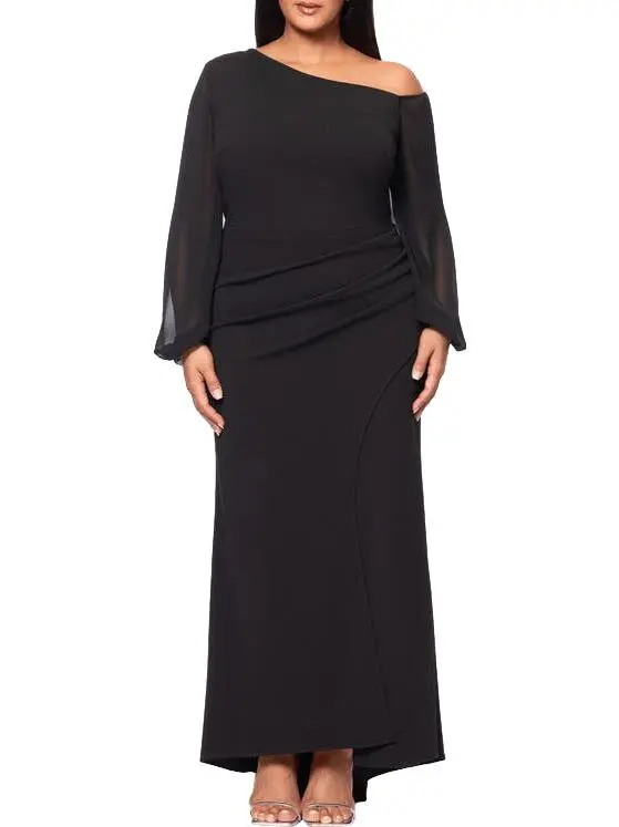 Betsy & Adam Off-the-shoulder Gown - Black
