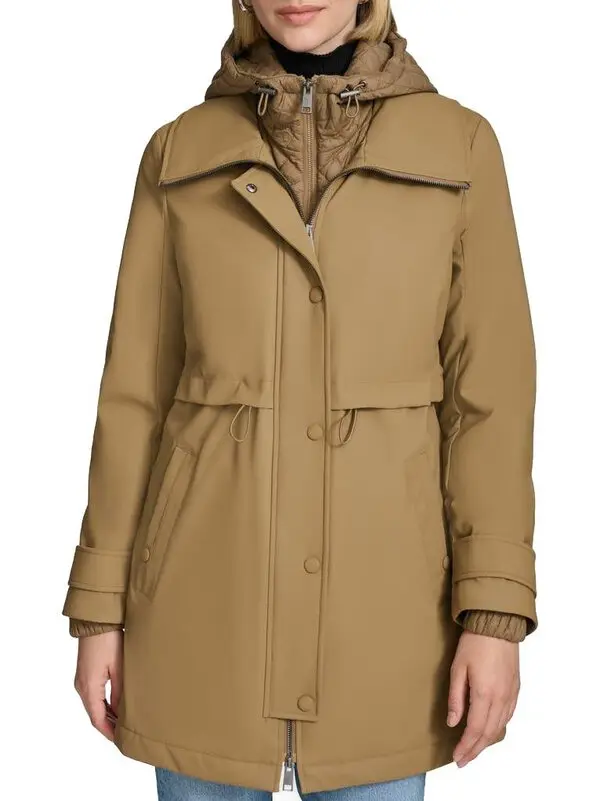 Andrew Marc Ryder Hooded Bib Inset Parka - Twig