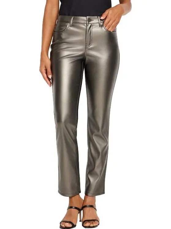 NIC+ZOE Metallic Faux Leather Pants - Bronze