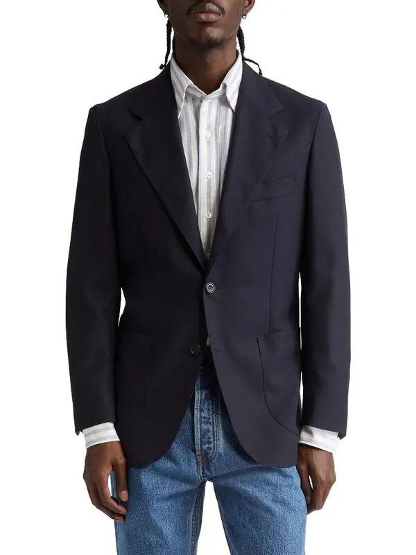 DRAKE'S Tailored Tropical Merino Wool Sport Coat - 250 Navy
