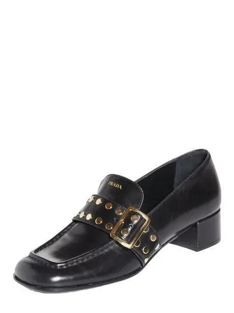 Prada Studded Loafer Pump - Nero